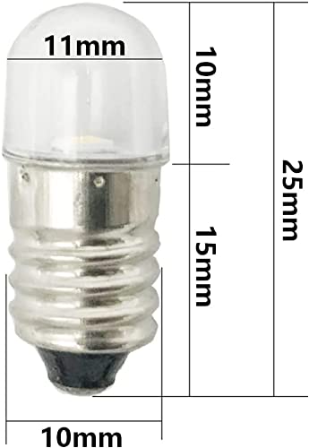 GutReise E10 LED Bulbs 3V Warm White,10pcs AC/DC E10 Miniature Screw LED lamps 0.5Watts 65Lm (3V, Warm White)