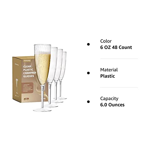 HyHousing 48 Plastic Champagne Flutes, Clear Disposable Plastic Champagne Glasses Reusable Wine Cocktail Cups for Home Daily Life Party Wedding Toasting Drinking Birthday(6 oz)