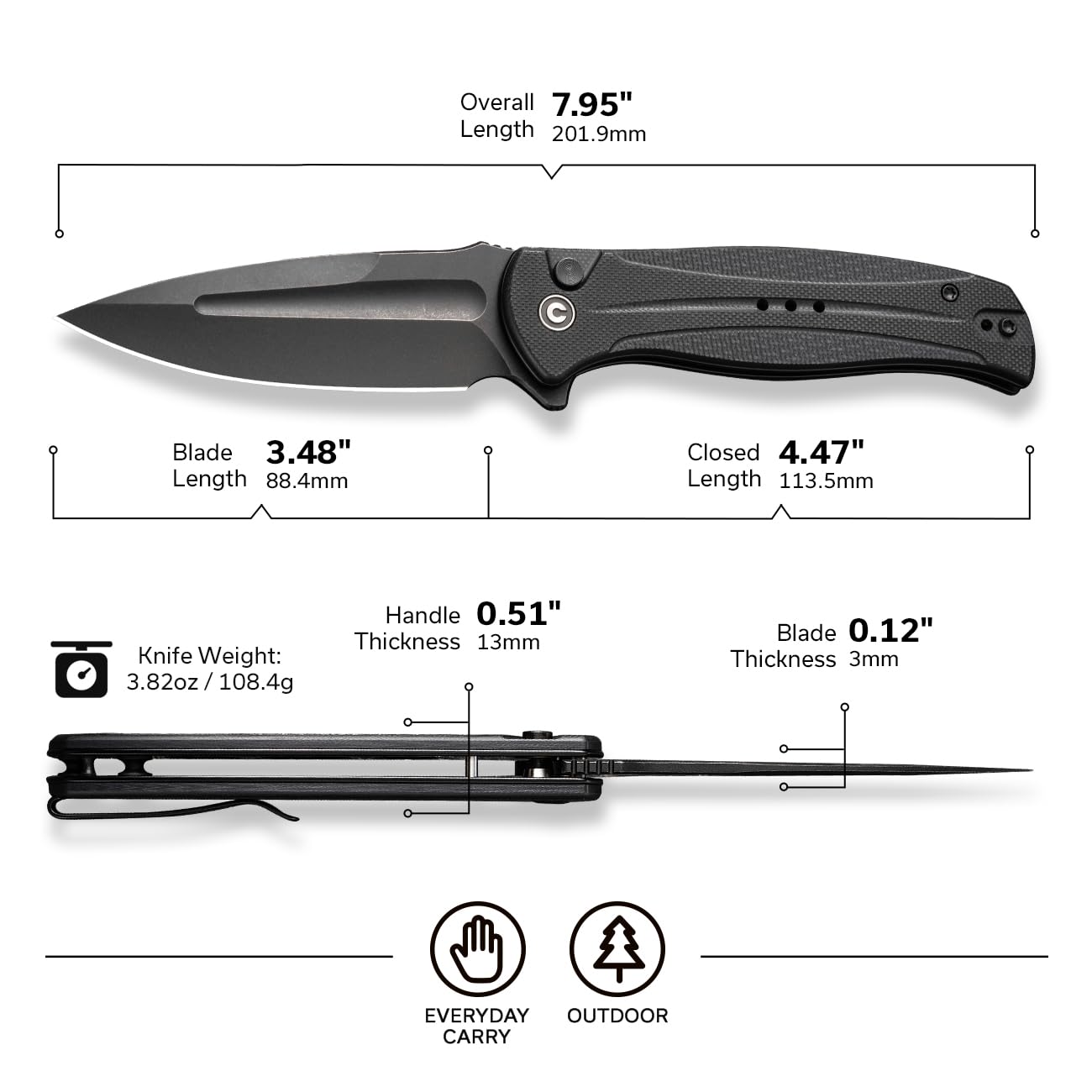 CIVIVI Incindie Pocket Knife for Men, Folding Knife with 3.48" Damascus Blade Milled G10 Handle for EDC C23053-DS1 (Ivory)