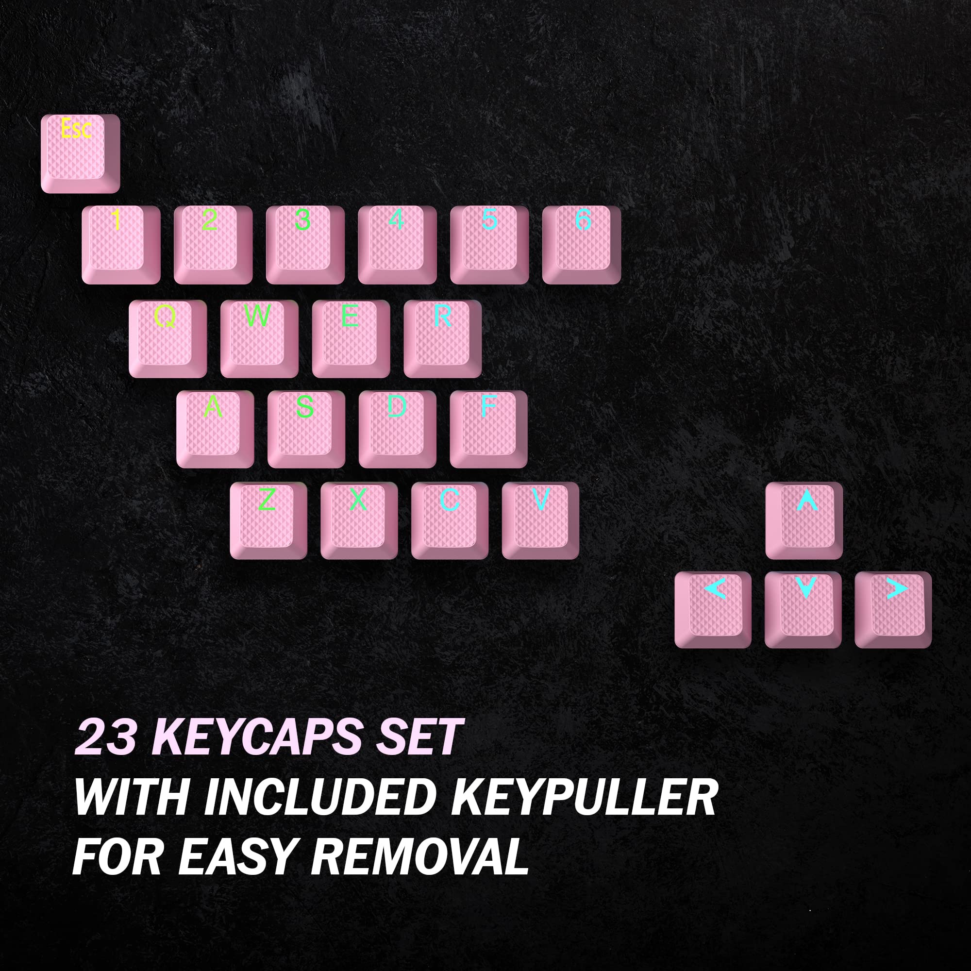 HK Gaming Rubber Keycaps Set | Anti-Slip Texture | Doubleshot Backlit Keycap Set | 23 Keys OEM Profile Key Set | for Mechanical Keyboard | Compatible with Cherry MX, Gateron, Kailh | Prism Pink