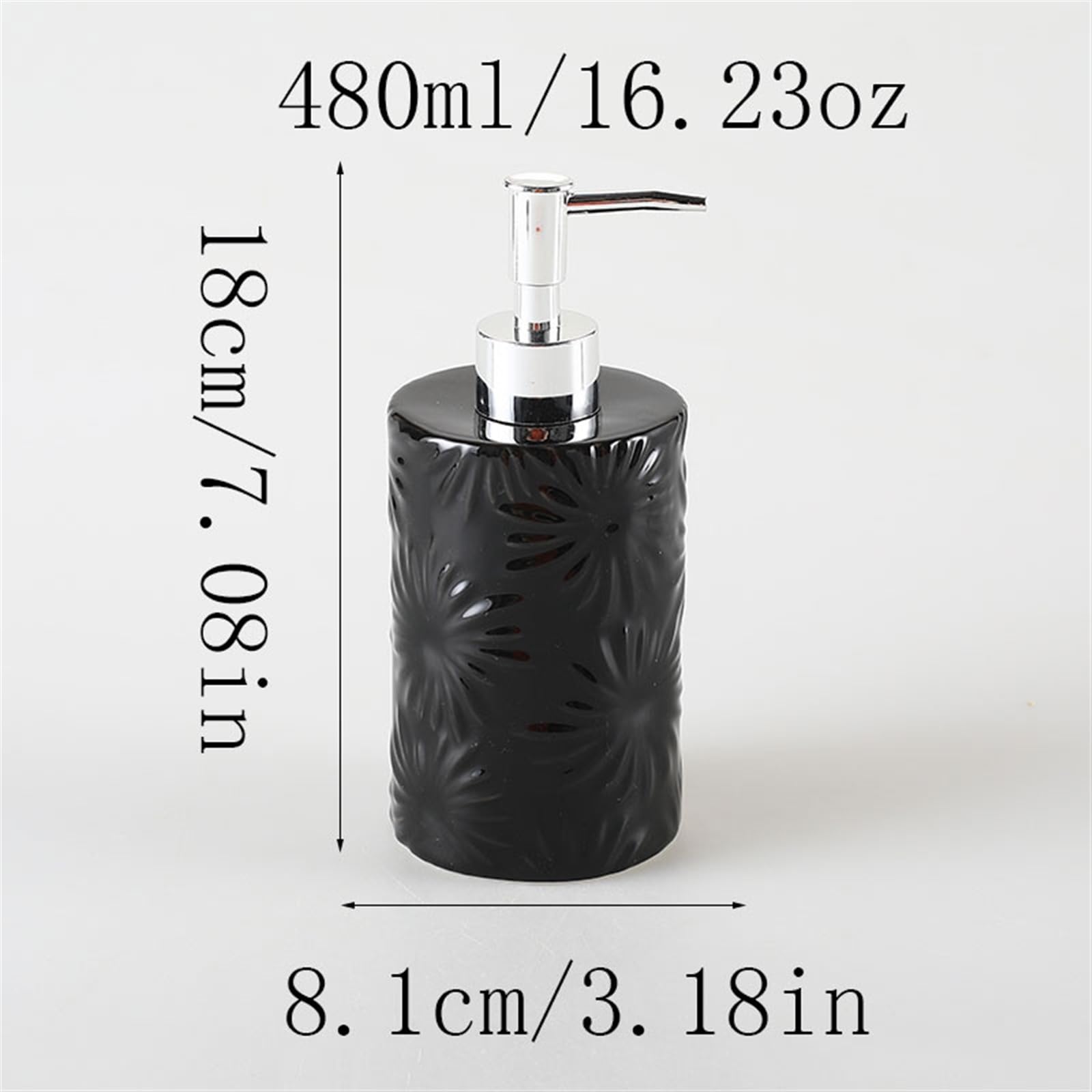 Black Soap Pump for Lotion Massage Essential Oil Dishwashing Soap Pressed Flower Soap Dispenser Ceramic Soap Bottle for Kitchen Farmhouse