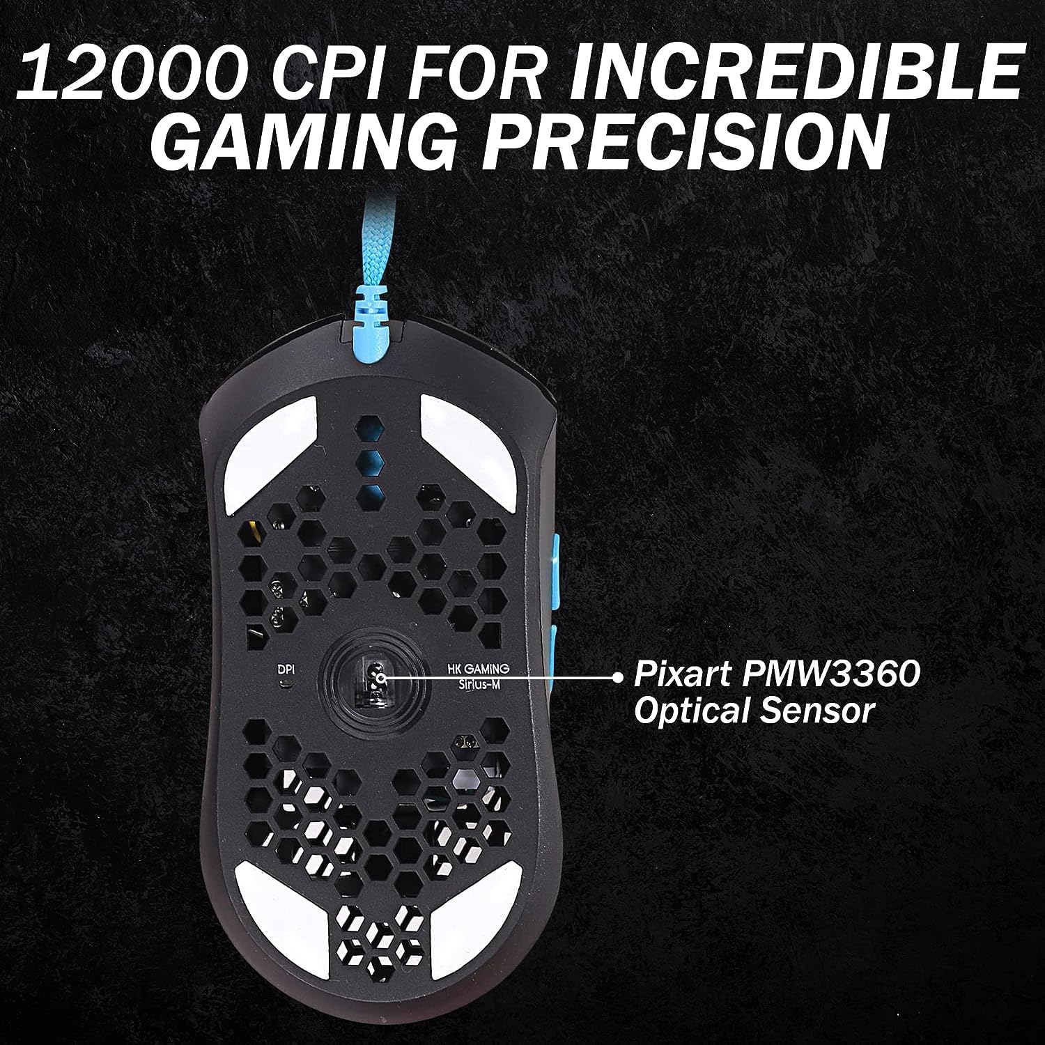 HK Gaming Sirius M Ultra Lightweight Honeycomb Shell Gaming Mouse | 54 Grams | 12000 cpi | USB Wired | 6 programmable Buttons | On-Board Memory | Anti Slip Grips | Sirius-M 12000cpi Phantom