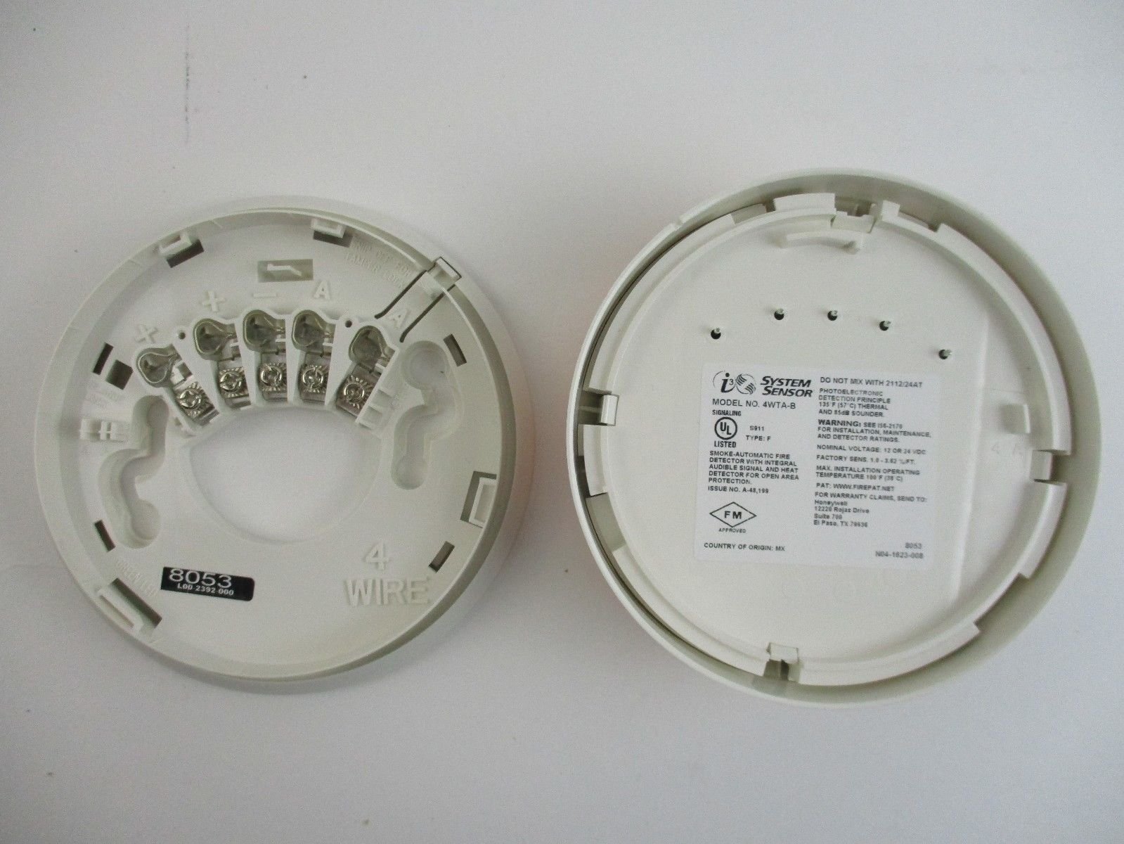 SYSTEM SENSOR 4WTA-B 4WTAB 12/24 VDC, Photoelectric Smoke Detector with Thermal, Sounder, and Base