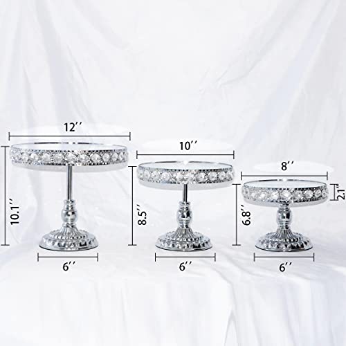 FEICTPOX Cake Stand Set for Dessert Table Metal Cake Stands with Crystal Cupcake Display Stand,Silver