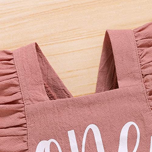 Shalofer Baby Girls One Year Old Outfits First Birthday Romper Cute Backless Ruffles Jumpsuit with Headband (Pink,12-18 Months)