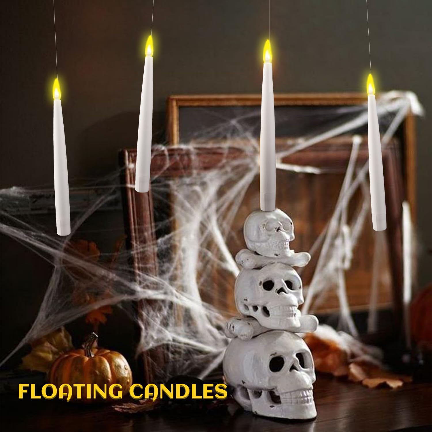 Flameless Candles with Magic Wand, Halloween Funny LED Candles Set Floating Led Candles, Battery Operated Hanging Candles with Remote, Flickering Warm Light Candle, Gift for Party Decoration (12 Pack)