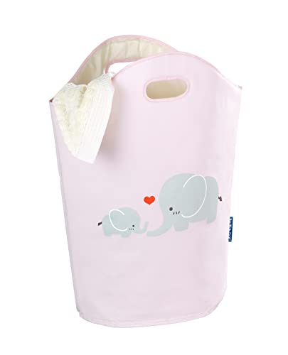 WENKO Kids Laundry Hamper, Baby Hamper for Nursery, Baby Basket for Dirty Clothes, Elephant Nursery Hamper, Toy Basket with Handles, Pink Laundry Bin, 15.7 x 20.5 x 7.9 inch