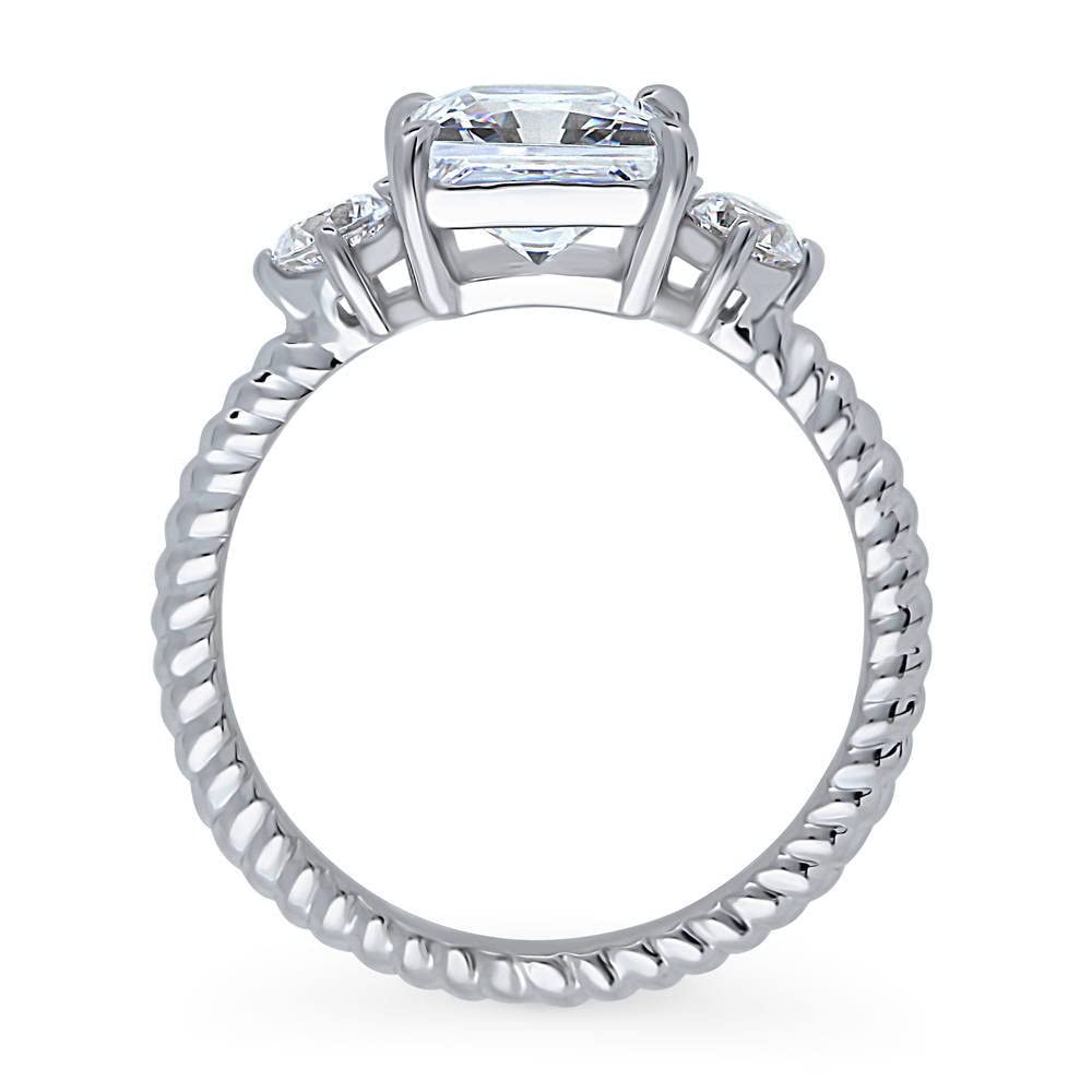 BERRICLE Sterling Silver 3-Stone Wedding Engagement Rings Princess Cut Cubic Zirconia CZ Woven Ring for Women, Rhodium Plated Size 5