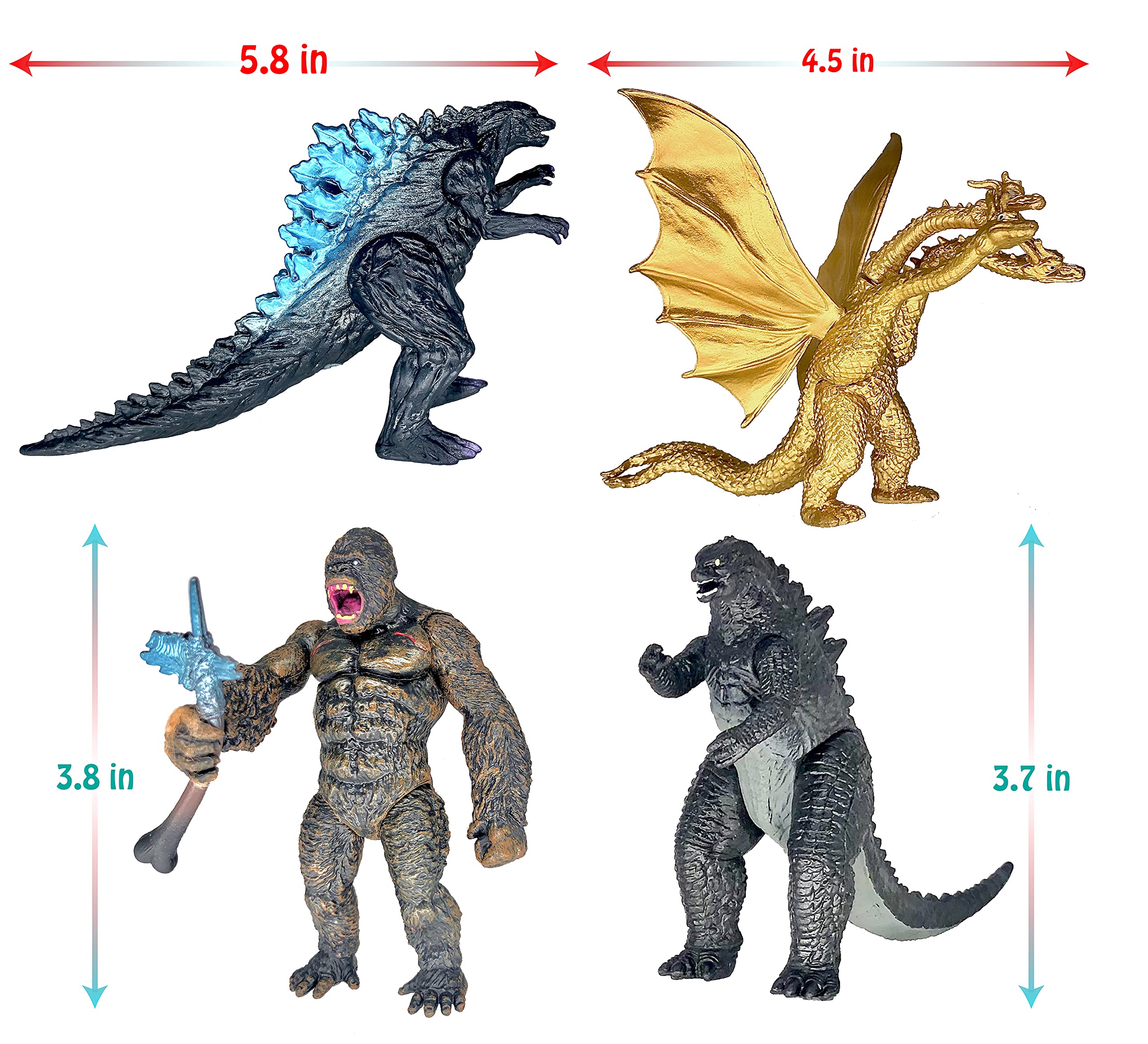 TwCare Set of 8 Attacking King Kong vs Godzilla Toys Movable Joint Action Figures King of The Monsters Ghidorah Birthday Kid Gift Cake Toppers