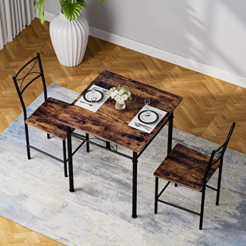 JOIN IRON 3-Piece Kitchen Dining Room Table Set for Small Spaces,Iron Wood Square Table with 2 Chairs for Kitchen Dining Room Furniture