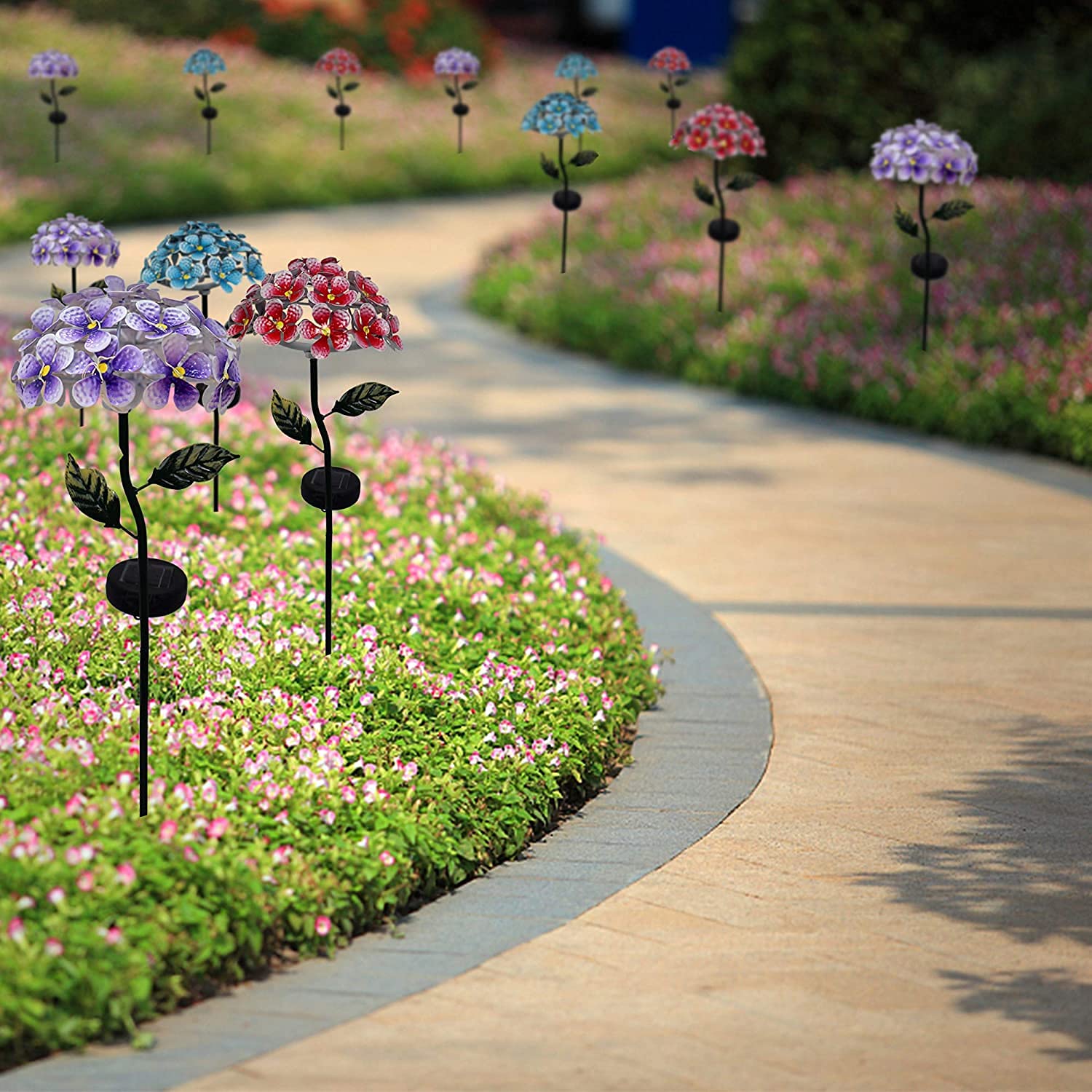 WONFAST Solar Hydrangea Lantern Garden Light, 26LED Solar Metal Artificial Hydrangea Flowers Landscape Lamp Ground Stake Lights for Outdoor Home Courtyard Wedding Party Christmas Decorations (Blue)