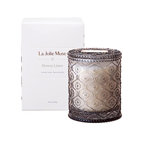 LA JOLIE MUSE Scented Candle, Candles for Home Scented, Linen Scented Candle, 8 oz 50 Hours Burn, Candles Gift for Women & Men