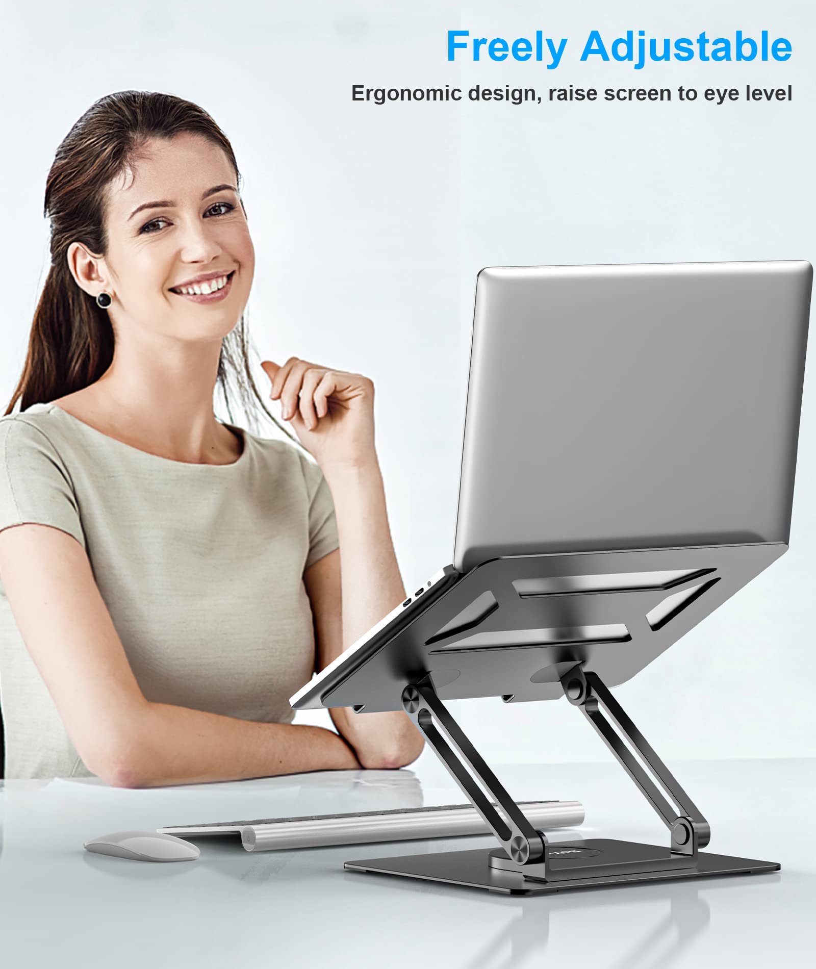BoYata Laptop Stand for Desk, Adjustable Computer Stand with 360° Rotating Base, Ergonomic Foldable Laptop Riser Holder Compatible with All MacBook Pro/Air, Notebook up to 17"-Black