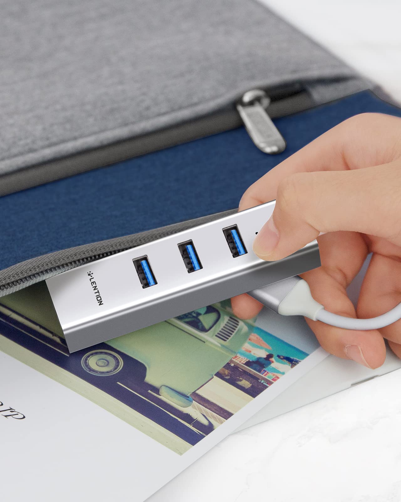 LENTION USB Hub to 3 USB 3.0 & Gigabit Ethernet LAN RJ45, Network Adapter Compatible MacBook Air/Pro (2009-2015), Surface, Chromebook, More Type A Devices, Stable Driver Certified(H23s, Silver)