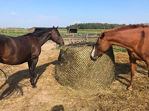 TECH EQUESTRIAN Upgraded 4-5mm Thick Round Bale Slow Feed Hay Net 5x4 (Hole_Size_2.5" inches)