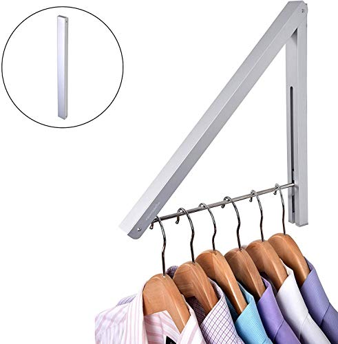 Single Foldable Clothing Rack, Wall-Mounted Retractable Clothes Hanger for Laundry Dryer Room, Hanging Drying Rod, Small Collapsible Folding Garment Racks, Dorm Accessories (Chrome)