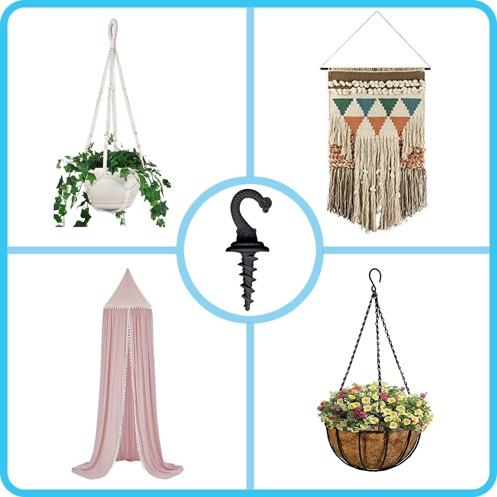 diplambr Swag Driller Hooks Heavy Duty Swag Hook Ceiling Hook Wall Hook Indoor Outdoor for Hanging Plants Chandelier etc. (2, Black)