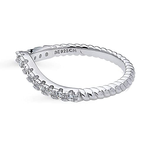 BERRICLE Sterling Silver Woven Wedding Rings Pave Set Cubic Zirconia CZ Wishbone Curved Half Eternity Ring for Women, Rhodium Plated Size 7