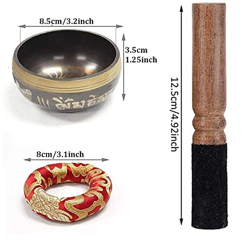Tibetan Singing Bowl Set (3.2 inch) with Meditation Singing Bowl, Tingsha Cymbals for Healing, Yoga, Meditation, Mindfulness and Relaxation