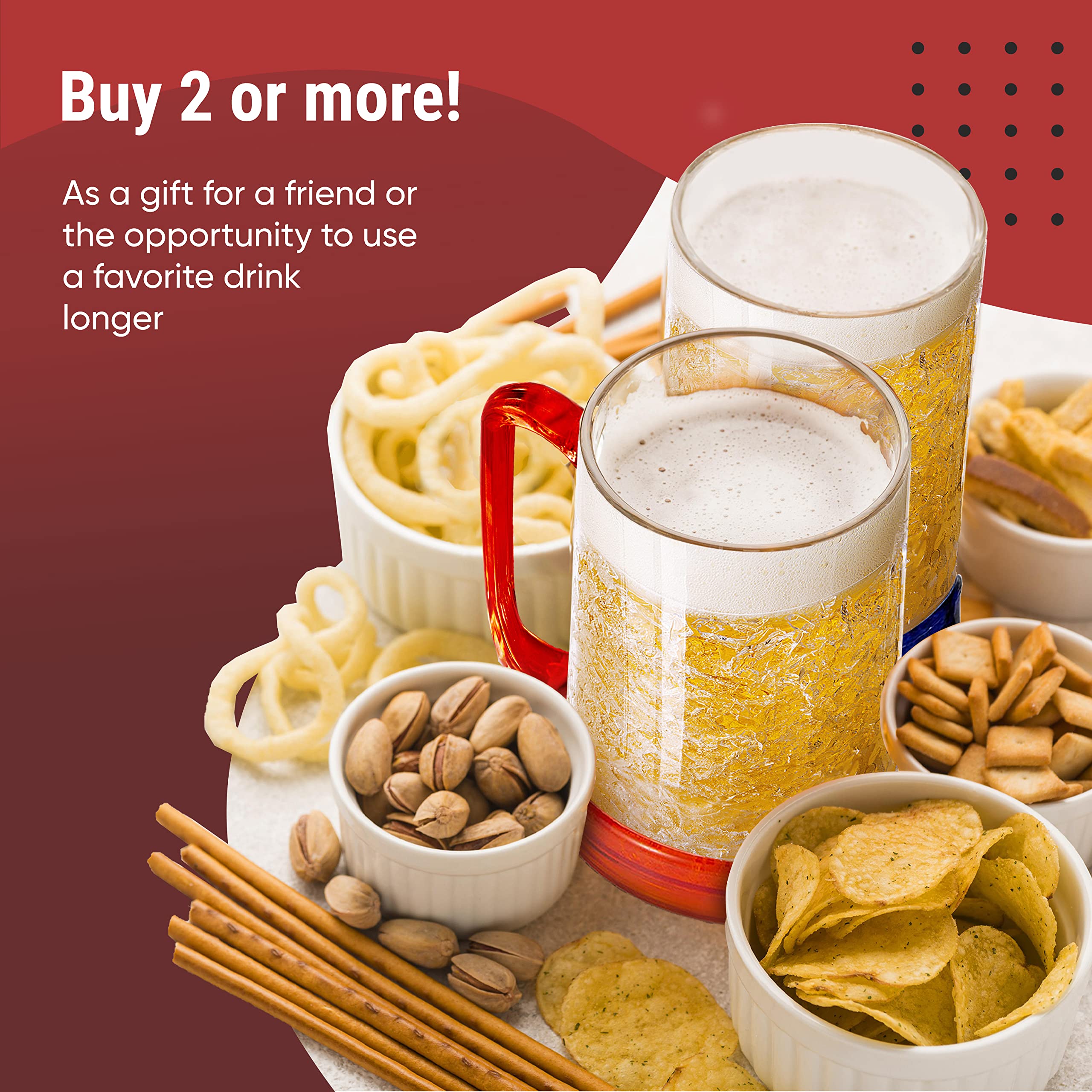 Beer Mugs with Gel Freezer 16 oz, Double Walled Beer Mugs with Handles, Color Handles Set Of 4