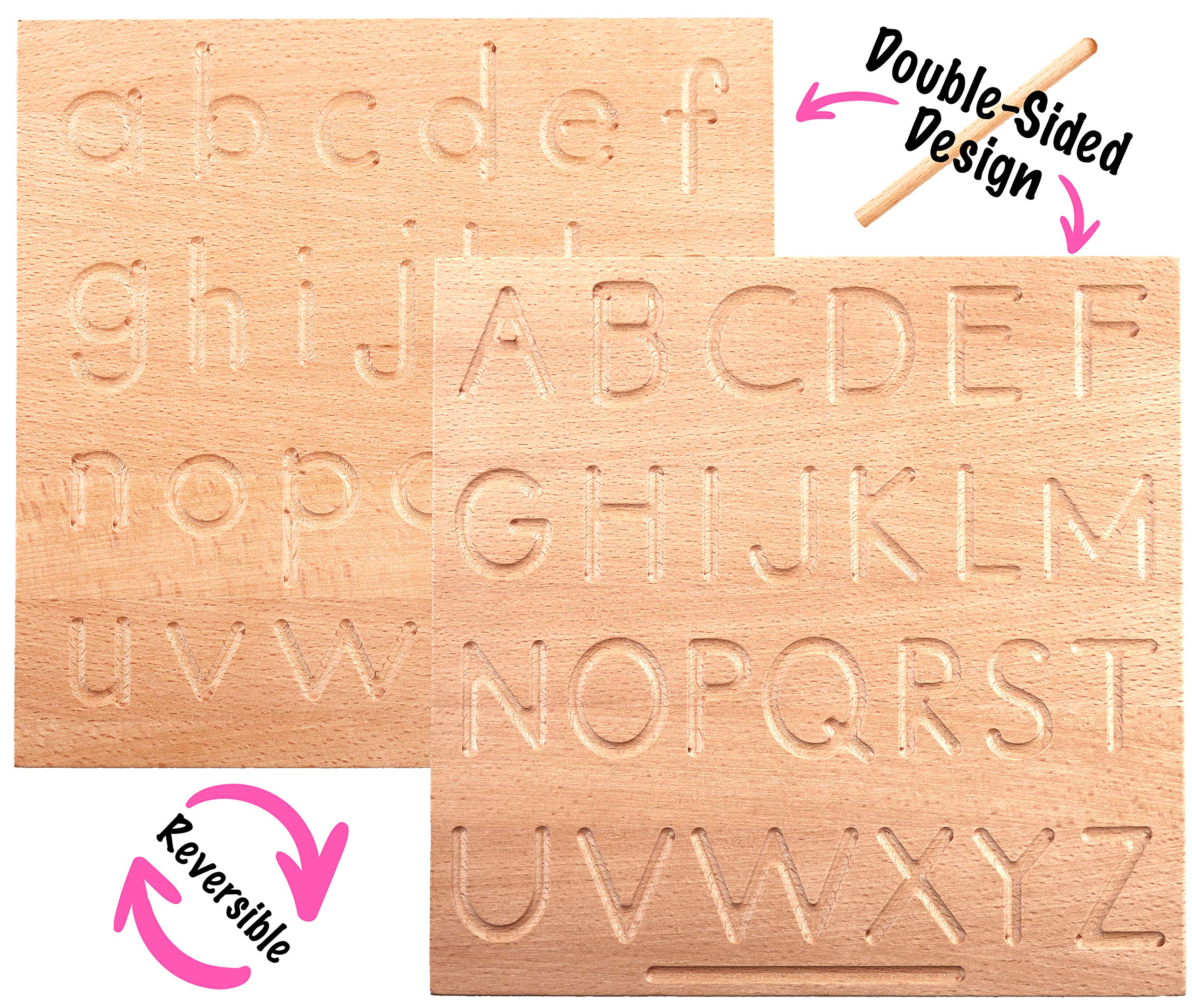 Montessori Mama Alphabet Tracing Board | Learn to Write Letter Boards | Educational Toys Preschool Learning | Reversible Wooden Letters Alphabet Toys