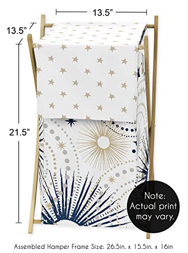 Sweet Jojo Designs Star and Moon Baby Kid Clothes Laundry Hamper - Navy Blue, Gold, and Grey Celestial Sky Stars Gender Neutral Unisex