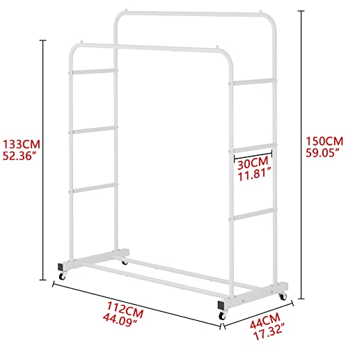 Laiensia Double Rod Garment Rack,Portable Rolling Clothes rack on Wheels,for Hanging Clothes,White