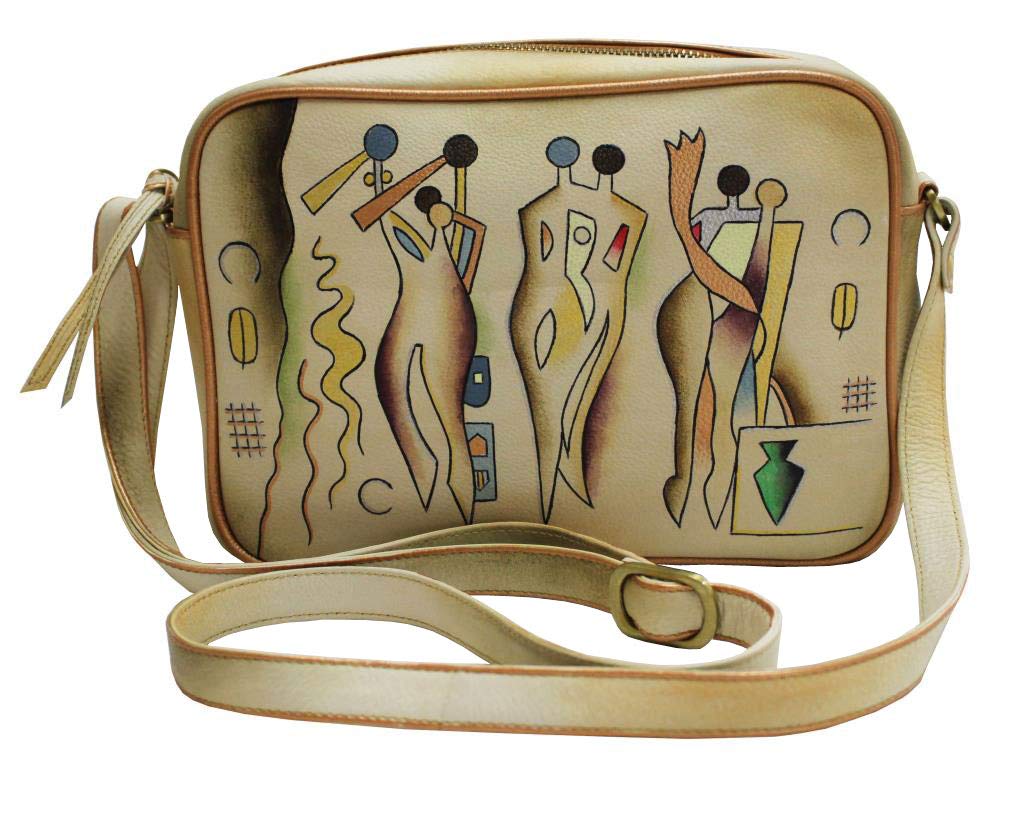 Magnifique Dancing Ladies Leather Hand Painted Crossbody Hand Bag