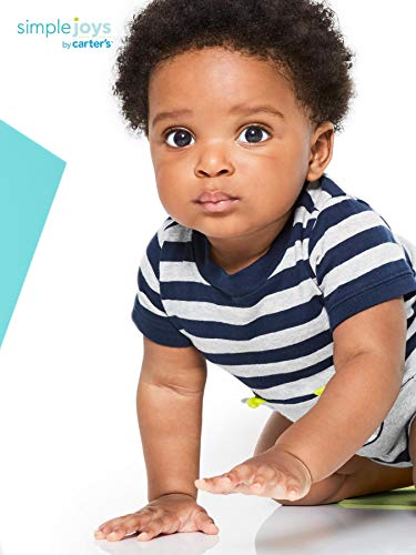 Simple Joys by Carter's Baby Boys' Rompers, Pack of 3, Blue Stripe/Green Dinosaur/Navy Stripe, 12 Months
