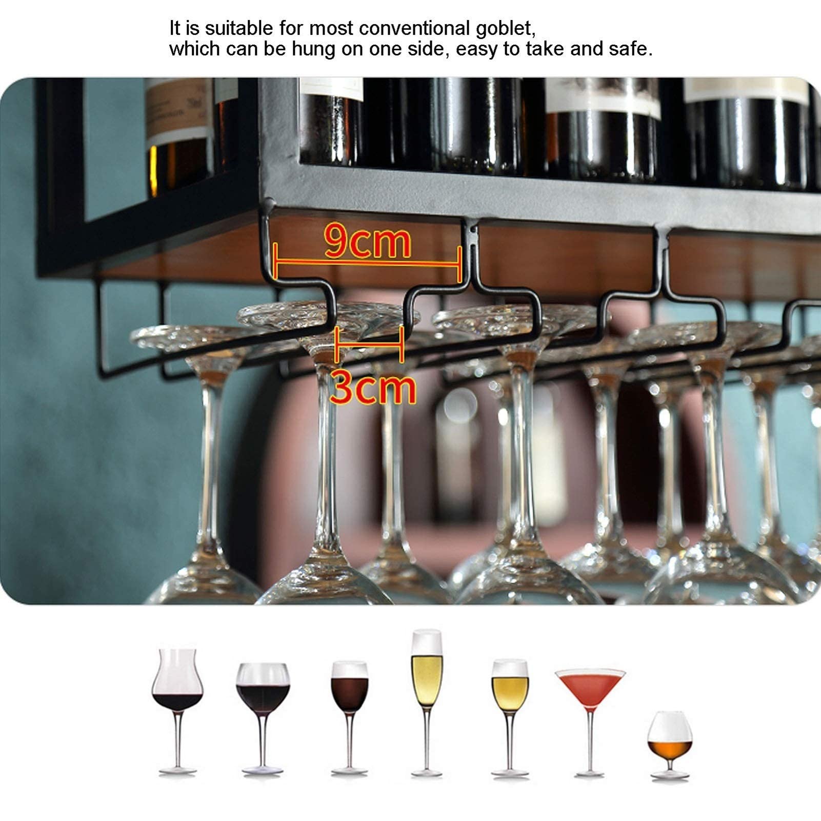 Ceiling Decoration Ceiling Shelf Ceiling Wine Rack Height-Adjustable Decoration Shelf,Retro Iron Solid Wood Ceiling Shelf Single-Layer,for Bars/Restaurants/Kitchens (Size : 100X25X