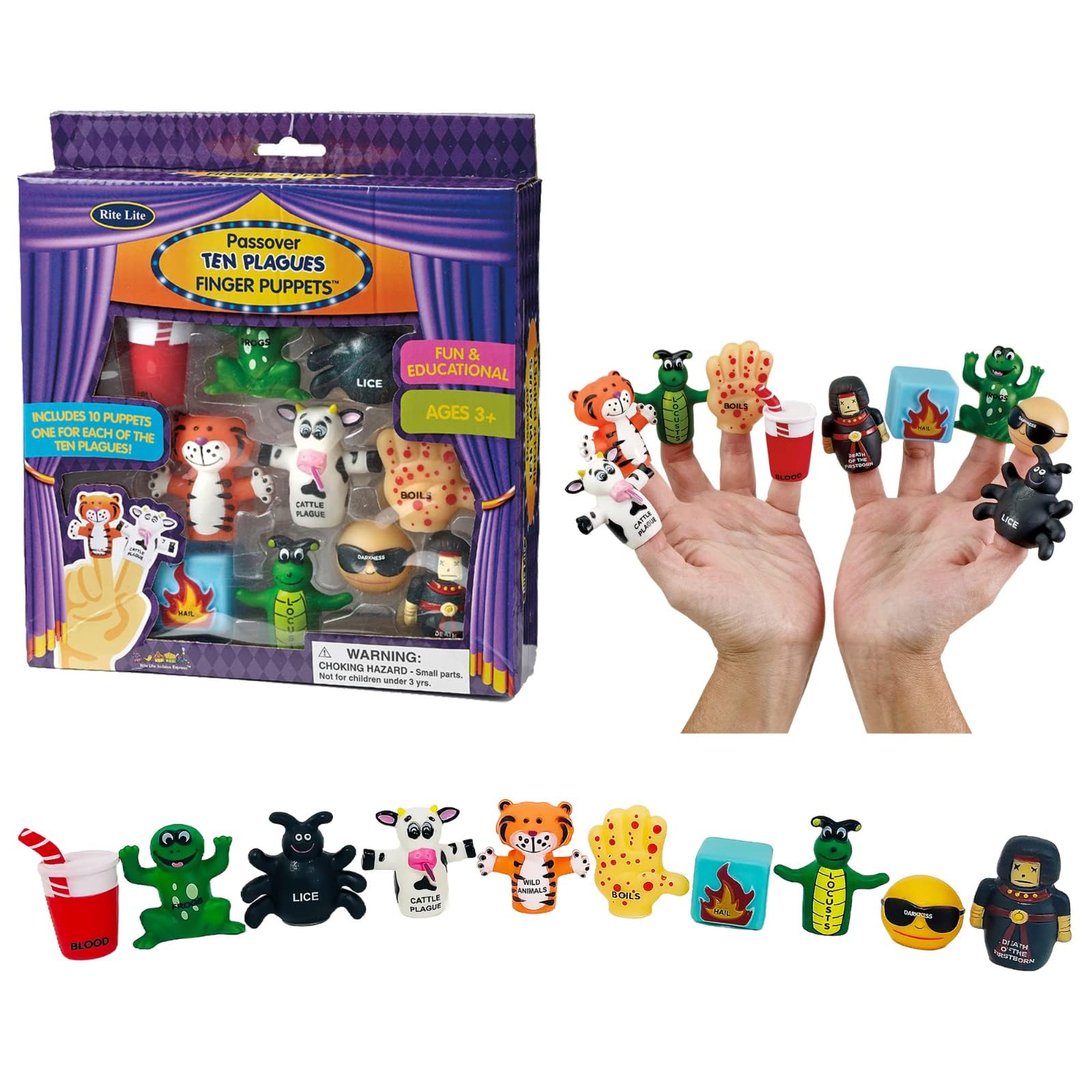 Jewish Holiday Learning & Storytelling Passover 10 Plagues Finger Puppets Set โ 10 Vinyl Puppets for Each Plague - Fun Educational Toy for Kids Ages 3+, Ideal for Passover Seder & Classroom