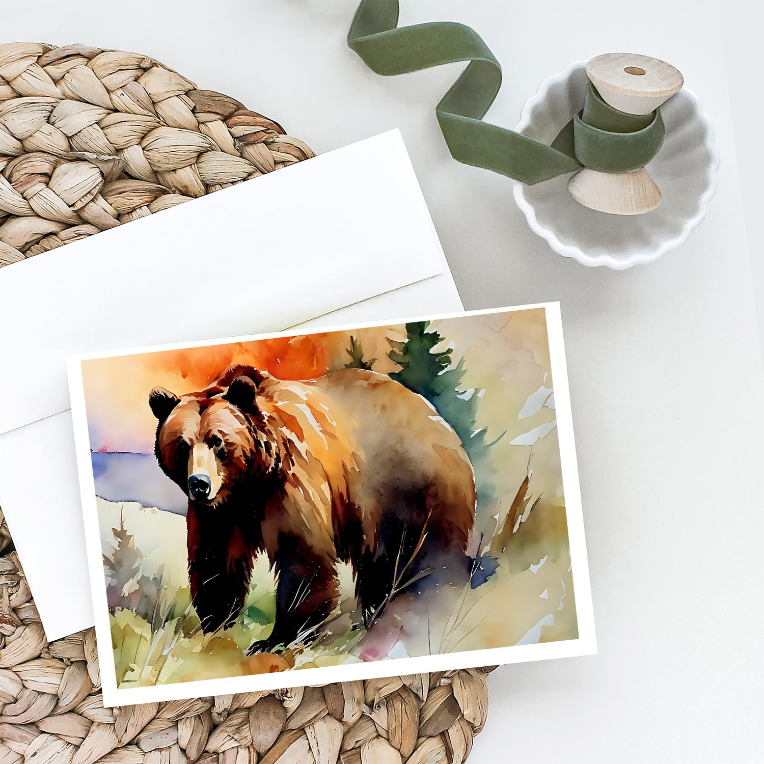 Caroline's Treasures DAC2924GCA7P Grizzly Bear Greeting Cards Pack of 8 Blank Cards with Envelopes Whimsical A7 Size 5x7 Blank Note Cards