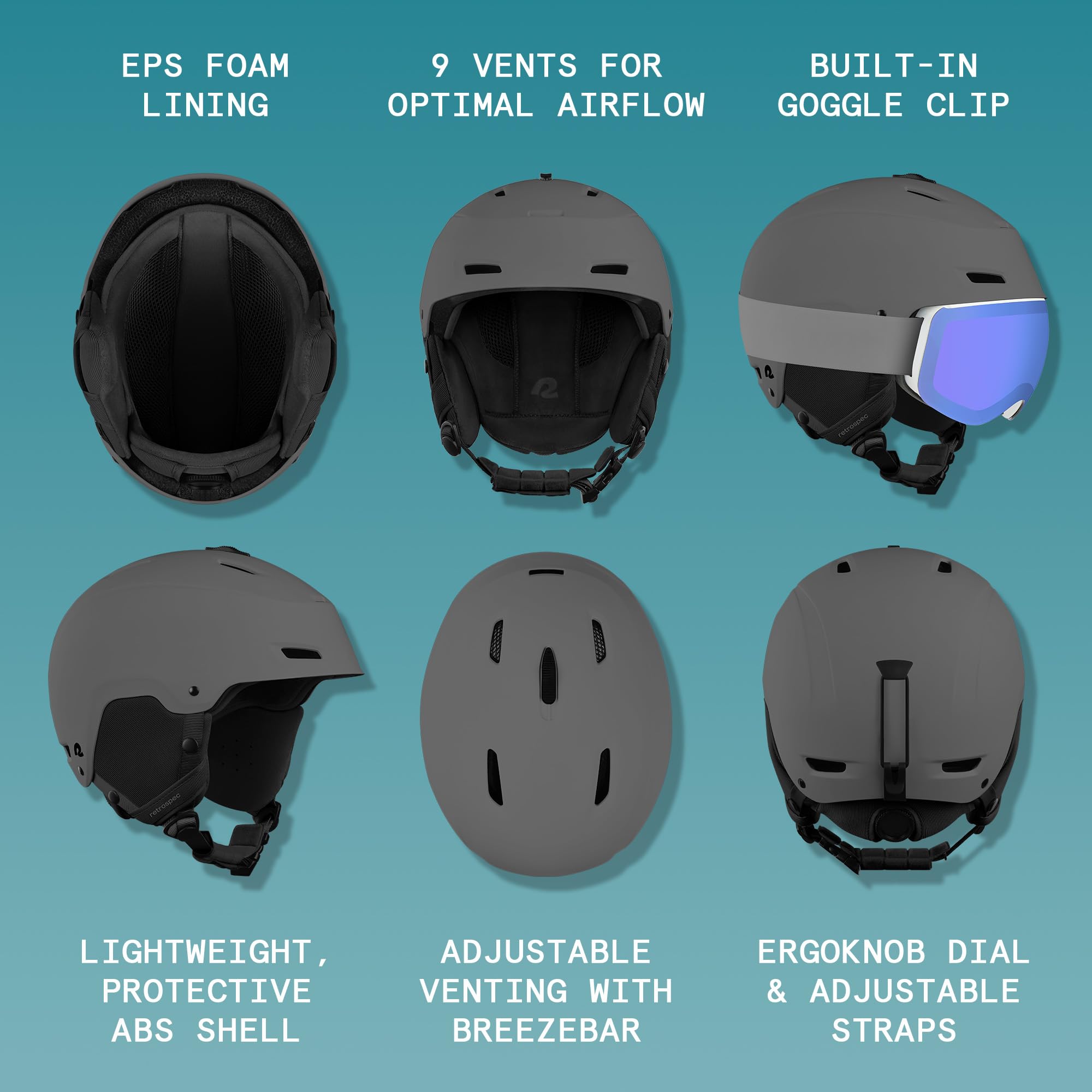 Retrospec Zephyr Ski Helmet - Snowboard Helmet for Adults & Youth- Adjustable Fit Snow Helmet with Protective Shell, and Breathable Vents for Men, Women, Boys and Girls