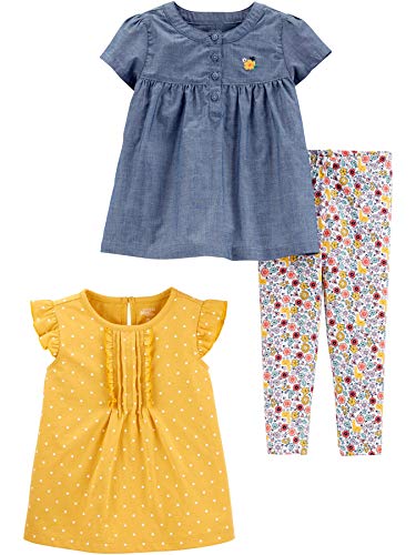 Simple Joys by Carter's Toddler Girls' 3-Piece Playwear Set, Blue/Orange Stripe/Pink Cars/White, 3T