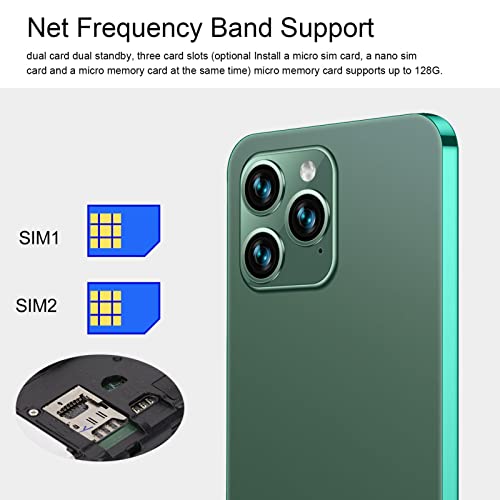 I14pro max Unlocked Smartphone 4G, Unlocked Cell Phone with 6.1 Inch LCD 720P IPS HD Screen, Support Dual Camera, Face Unlock, Dual SIM 3G Mobile Phone, MTK6737, 4G 48G, Dual Band 5G WiFi(Dark Green)