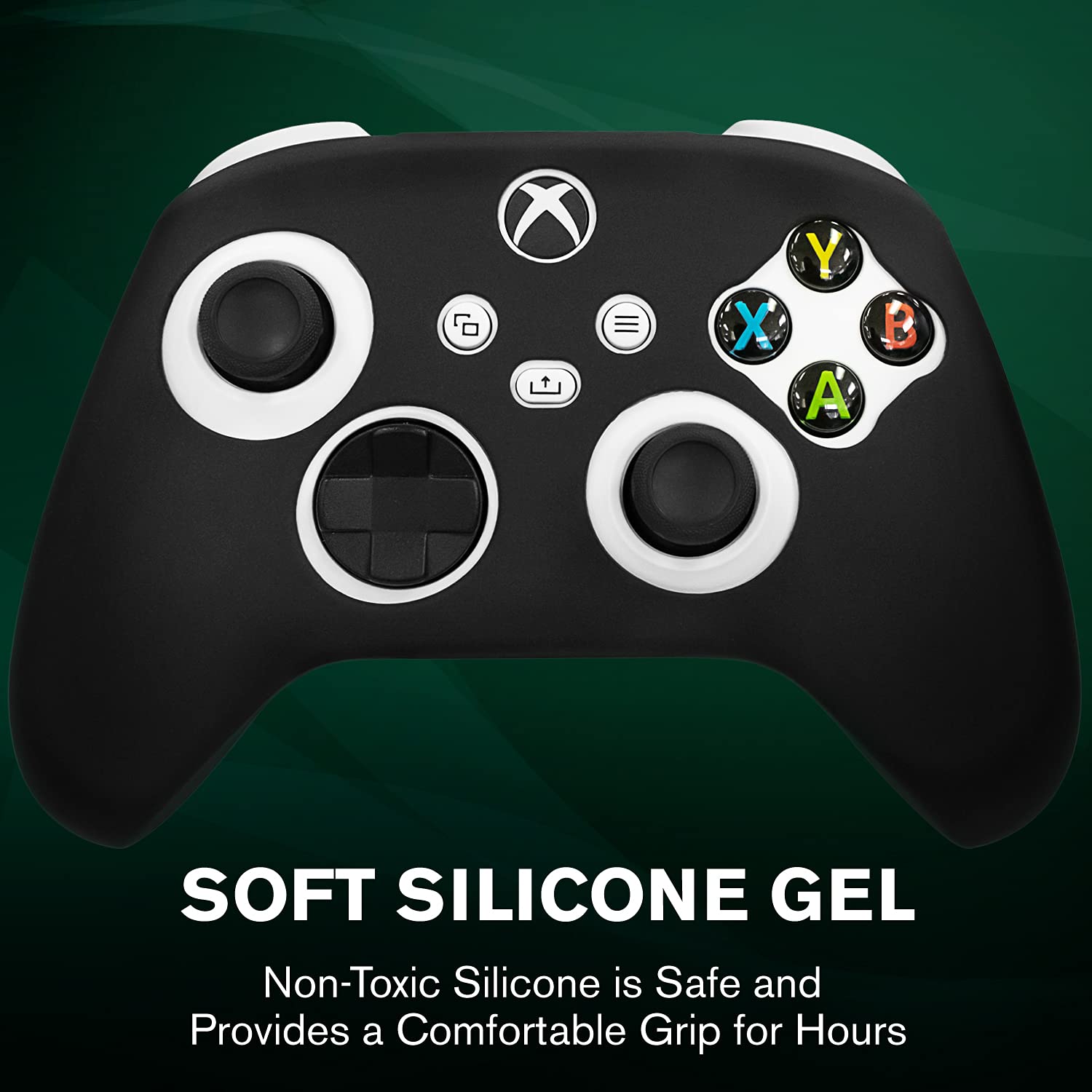 Fosmon Non-Slip Skin Protective Case Cover Compatible with Xbox Series X/S Controller (2 Pack - Black), Sweat Proof Silicone Rubber Gel Skin with 8 Thumb Grips Analog Cap