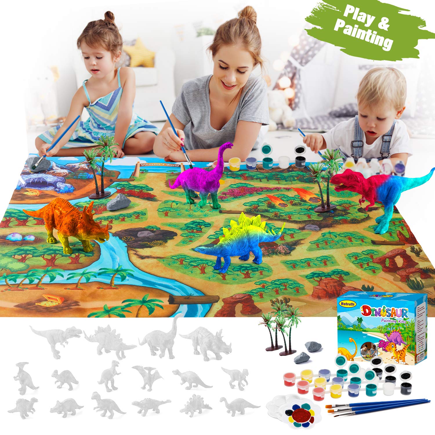 Retruth Dinosaur Painting Kit for Kids, Dinosaur Toys for Kids Age 4 5 6 7 8, Paint Your Own Dinosaur Arts & Crafts Painting Kits for Kids Age 4-8, for Kids Boys Girls