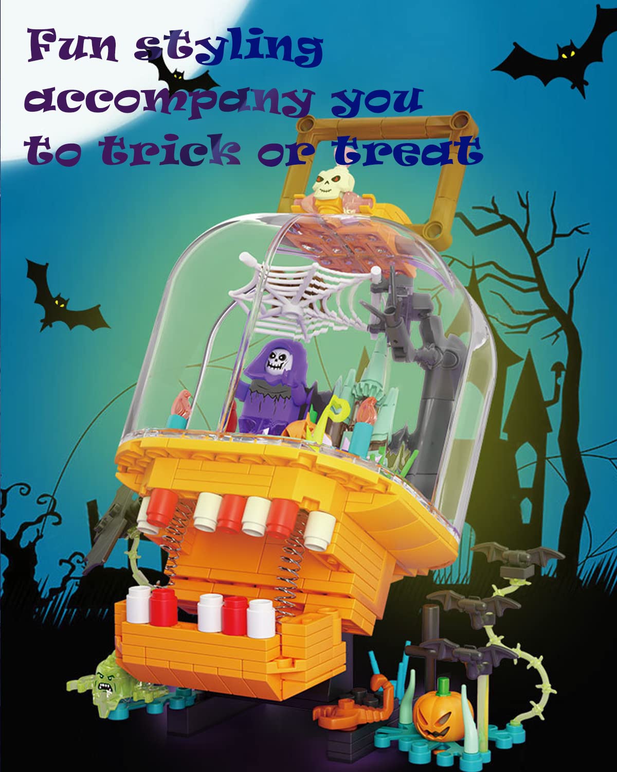 Building Blocks Building Toy 3D Toy Blocks DIY Bricks Toys Building Set Unique Home Decor, Birthday Tricky Magic Night Pumpkin Wizard for Lego (Halloween Lights)