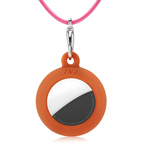 Mouzor AirTag Holder Case, Cute Doughnut Airtag Necklace with Adjustable Stopper for Kids Children, Soft Silicone Shockproof Air Tag Holder Cover with 29 inch Elastic Lanyard (Pink)