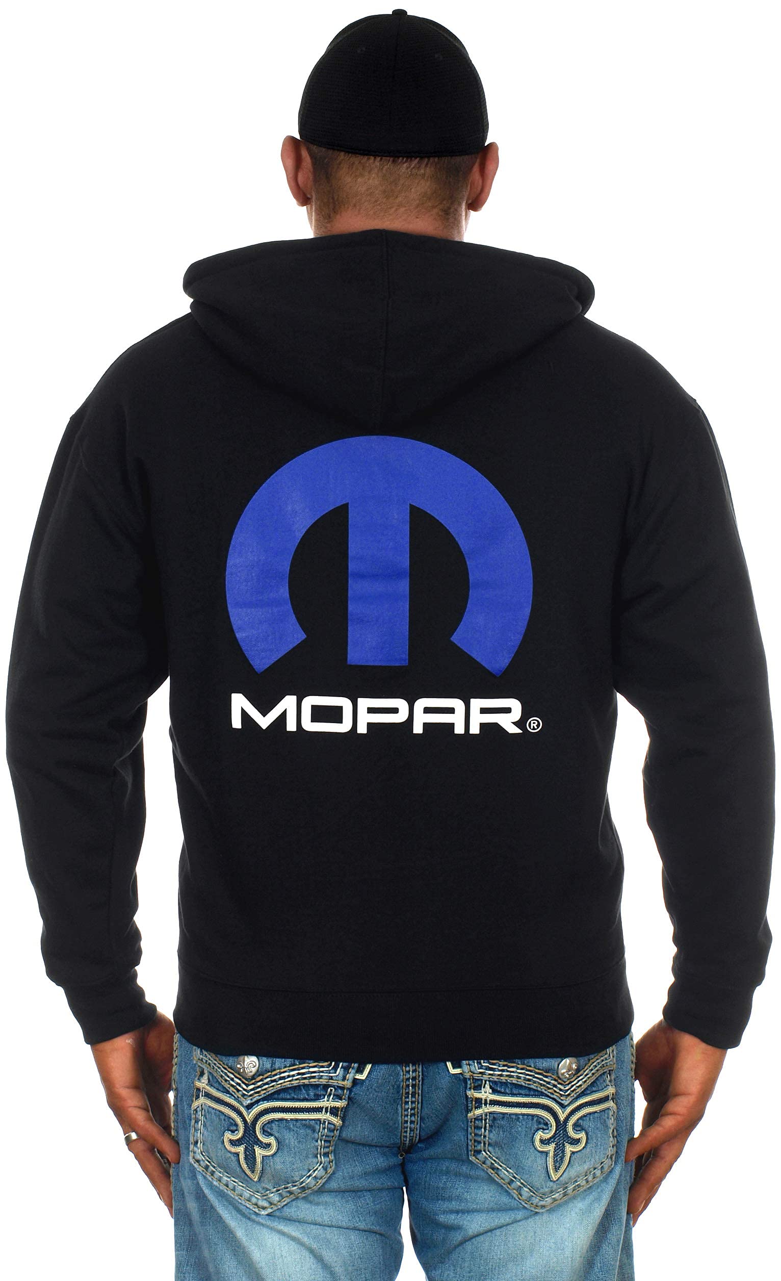 JH DESIGN GROUP Men's Mopar Logo Hoodie Full Zip Up Black Hooded Sweatshirt (small, AP22-black)