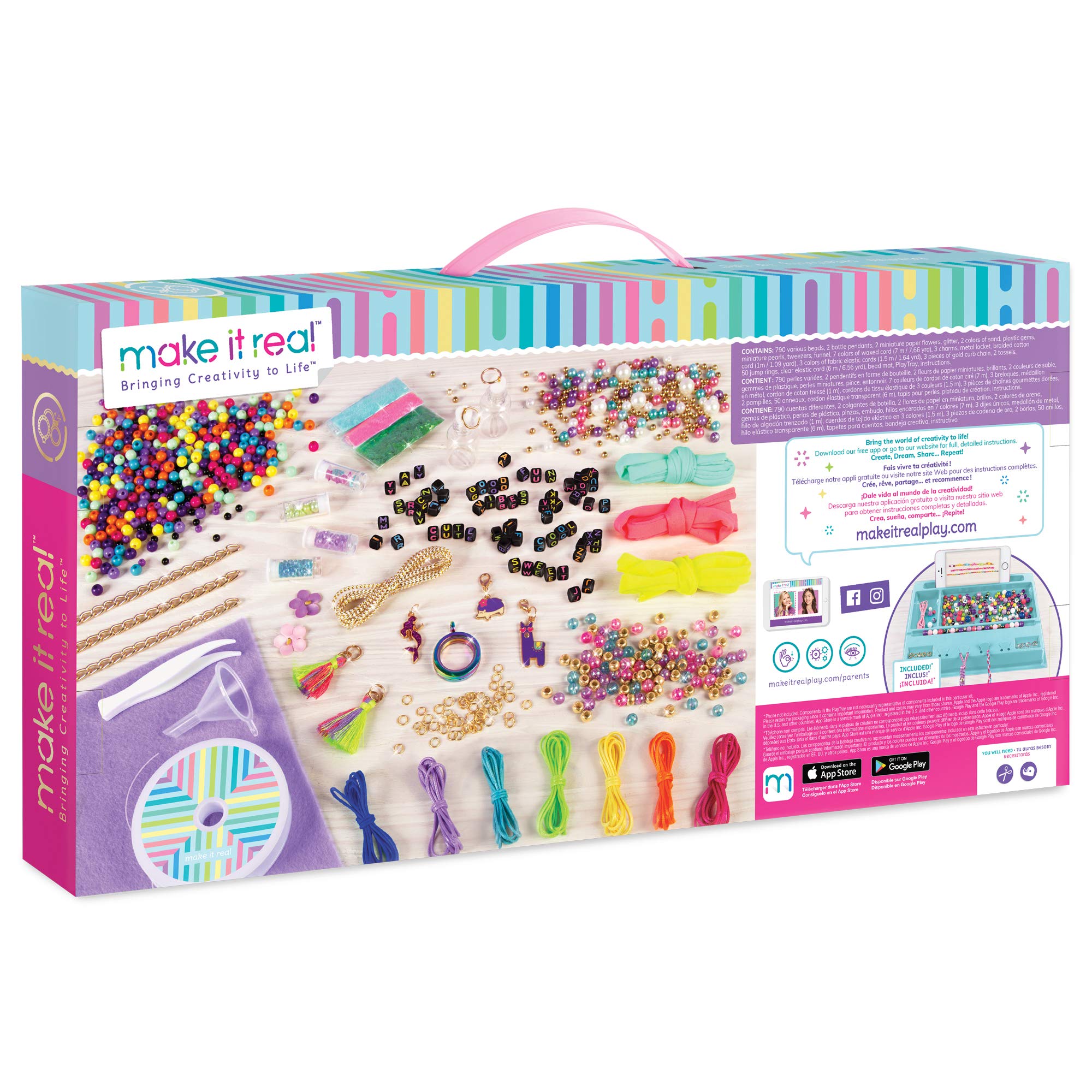 Make It Real - Mega Jewelry Studio - DIY Bead Necklace and Bracelet Making Kit for Tween Girls - Arts and Crafts Kit with Beads and Charms for Unique Jewelry Making - Includes Case