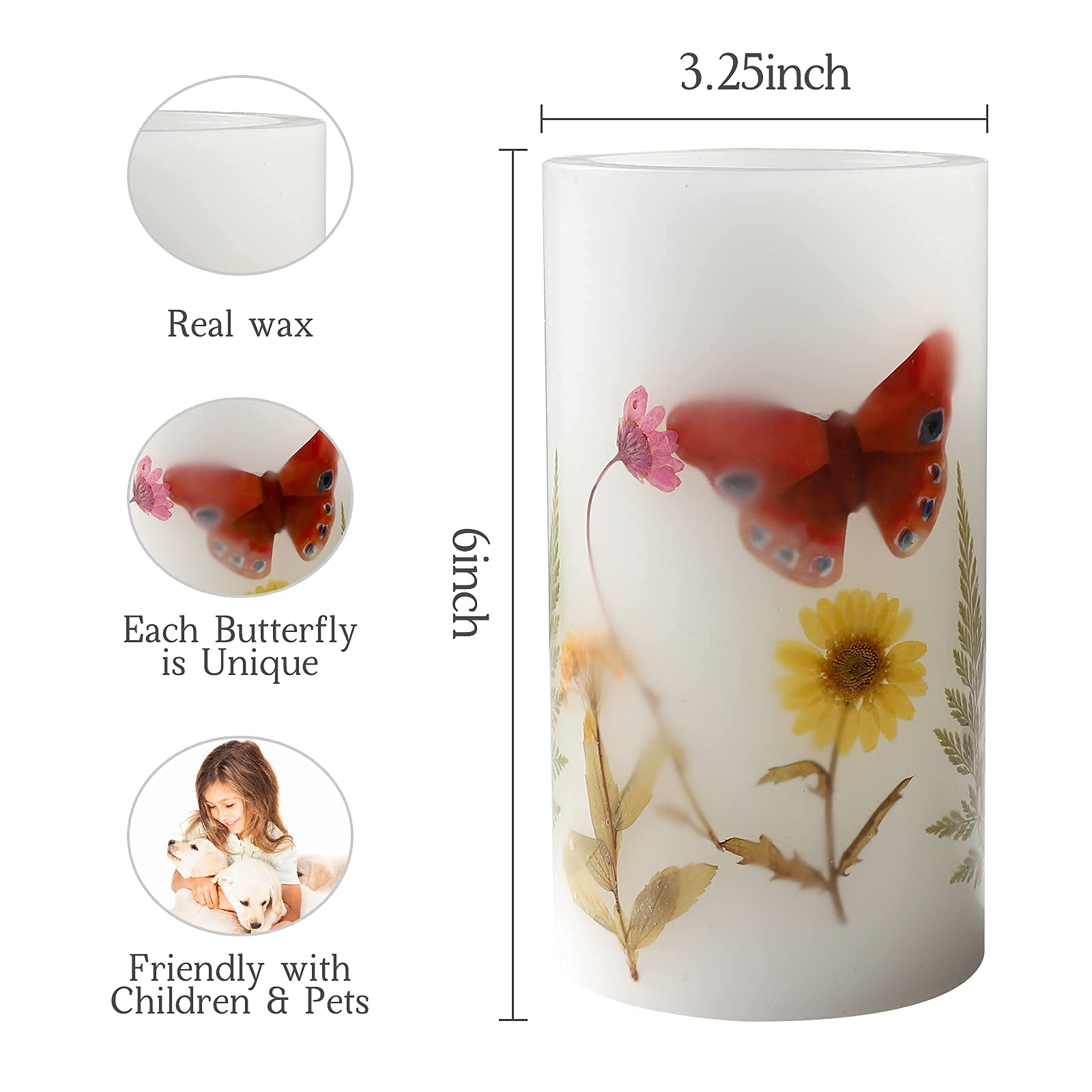 Holitown Flickering Candles, Flameless Candles D4 x H8, Blue Leaf Battery Candles Real Wax Pillar Candle with Timer for Summer Party,Home,Coverd Courtyard(4"x8")