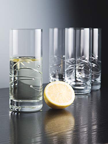 Barski - Handmade Glass - Sparkle - Highball Glass - Decorated with Real Swarovski Diamonds - 14 oz. - Made in Europe - Set of 4
