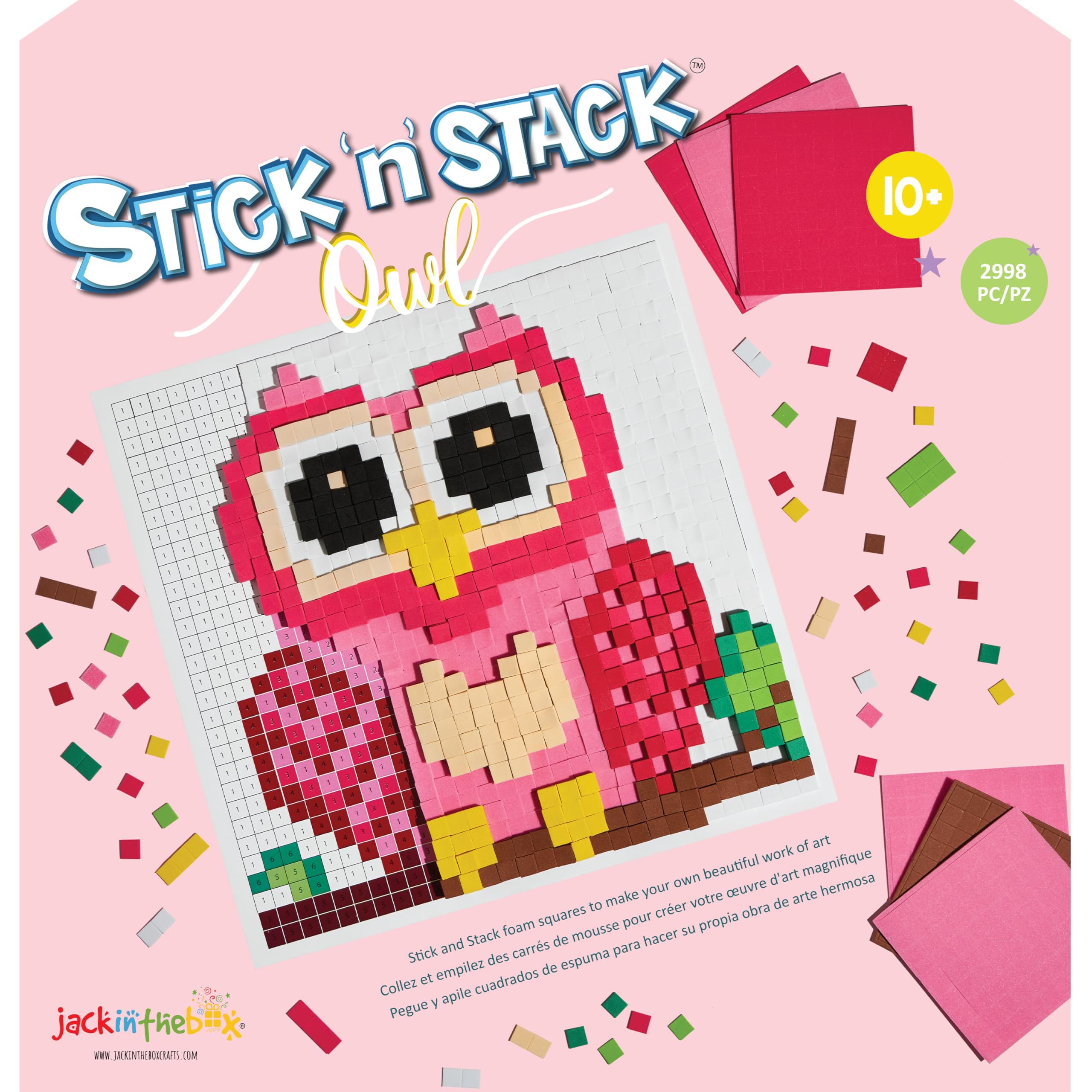 STICK 'N' STACK Mosaic Arts and Crafts for Kids and Adults with 3D Foam Stickers, Owl Design, Mess-Free Kids Craft Kit for Striking 3D Art, Makes Unique Owl Gifts for Girls and Boys Ages 10+