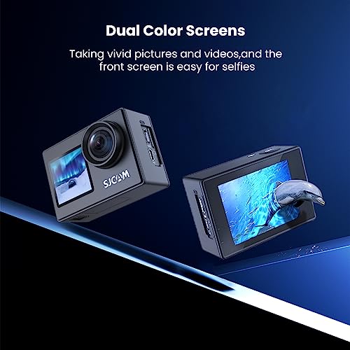SJCAM Upgraded SJ4000 Action Camera 4K Ultra HD Dual Screen Underwater Camera 98FT Waterproof, 170° Wide Angle, Stabilization, 5X Zoom, WiFi Camera with Extra Battery, SD Card, Helmet Accessories Kit