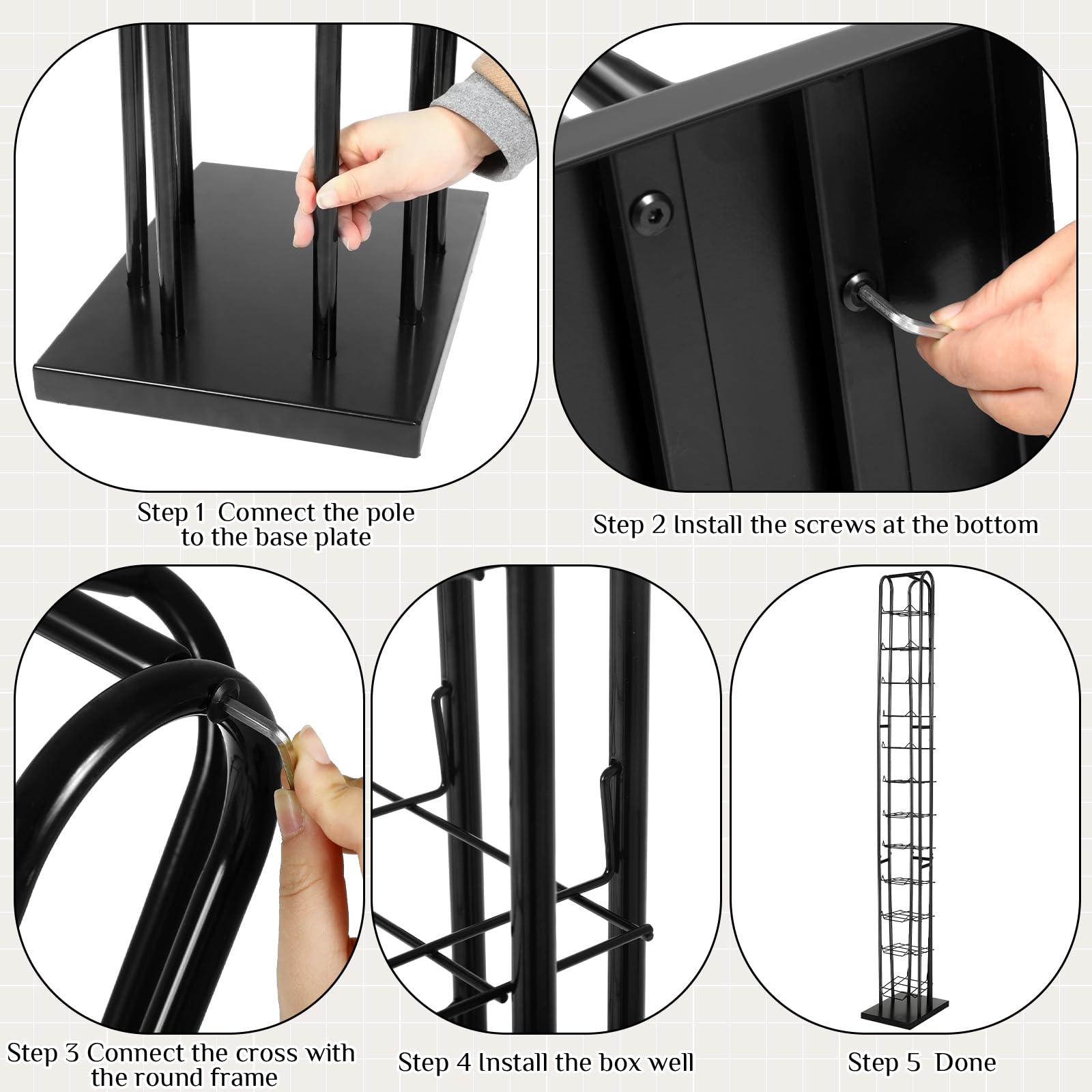 Tandefio 78" Black Floor Standing Hat Rack Tower 12 Tier Hat Display Rack Hat Organizer Metal Hat Stand Hats Wigs Holder for Cap Retail Display Storage Vertically