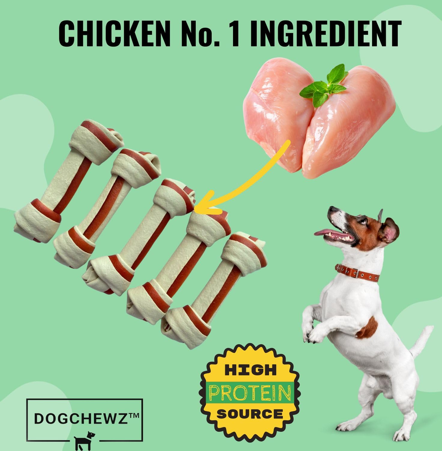 DOGCHEWZ™ Rawhide Free Knotted Bone Dog Chew Treats for Small & Medium Dogs - Size 5 inches (5 Count/Bag) - Chicken Flavored - Gluten Free