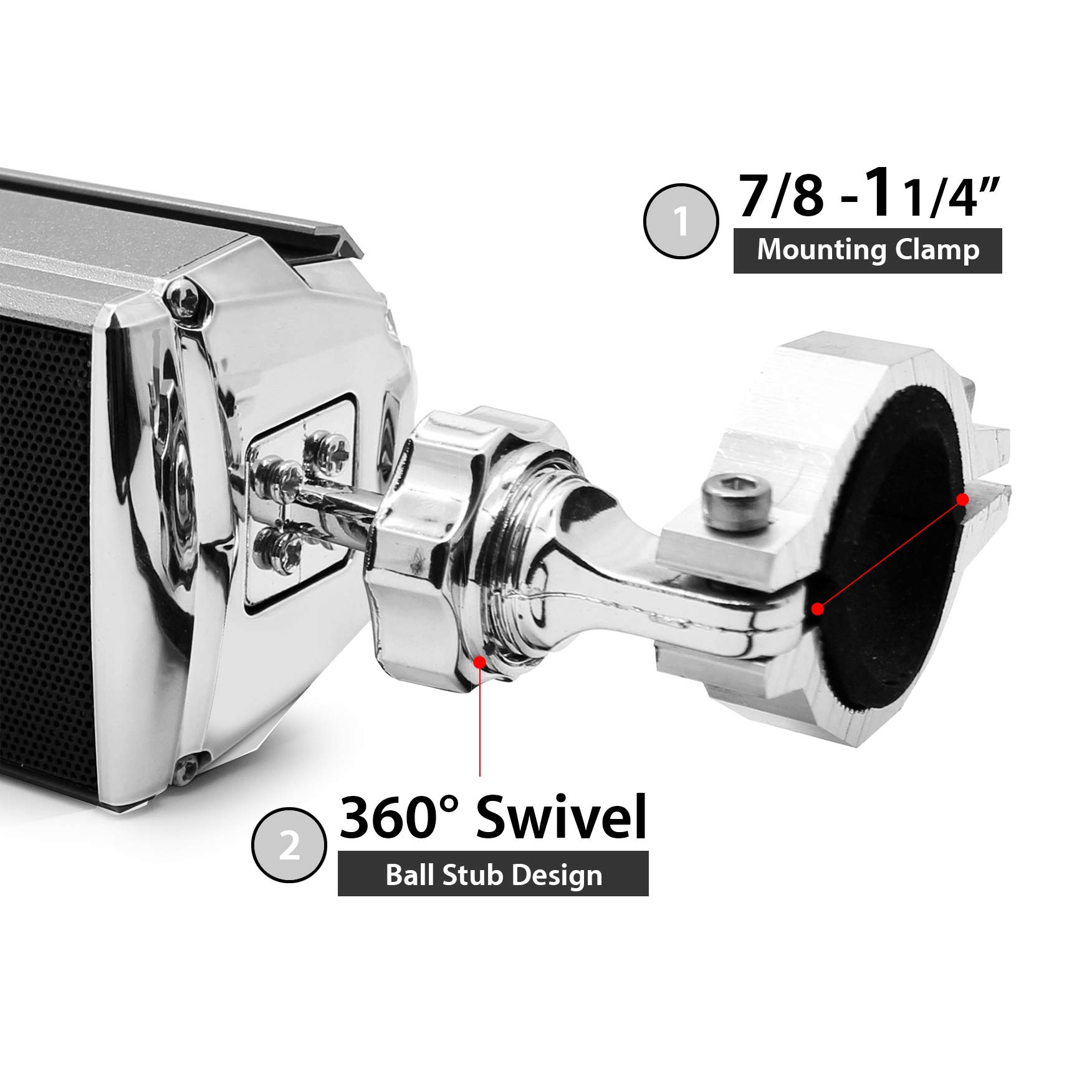 GoHawk RE9-X Gen.3 Waterproof Bluetooth Motorcycle Stereo Speakers LED Soundbar 7/8-1.25 in. Handlebar Mount MP3 Music Player Audio Amplifier System ATV 4 Wheelers USB AUX FM Radio