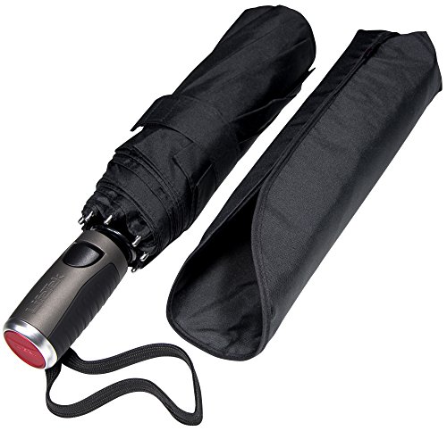 LifeTek Windproof Travel Umbrella - Compact, Automatic, Wind Resistant, Strong and Portable - Small Folding Backpack Umbrella for Rain Perfect for Men and Women - FX2 45 inch Black
