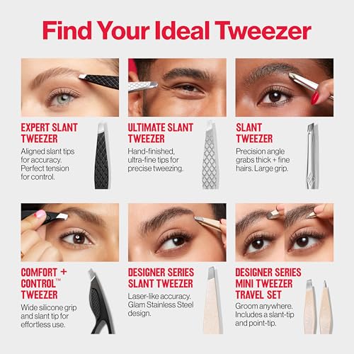 Revlon Ultimate Slant Tweezer, Hand-Finished Ultra-Fine Tips for Precise Hair Removal, Perfect for Tweezing The Tiniest Hairs, Made With Stainless Steel, 1 count
